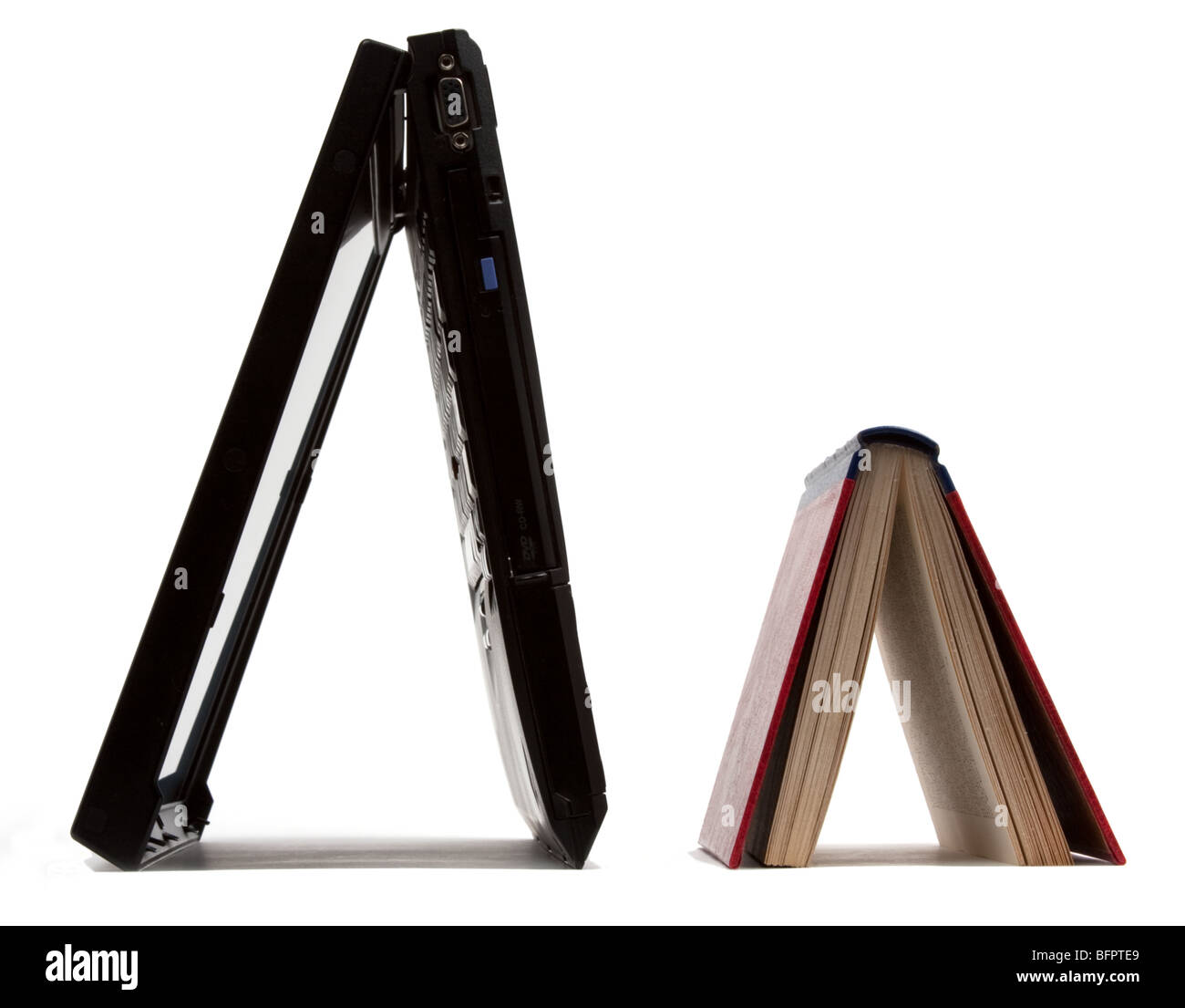 black laptop and book on white background Stock Photo - Alamy