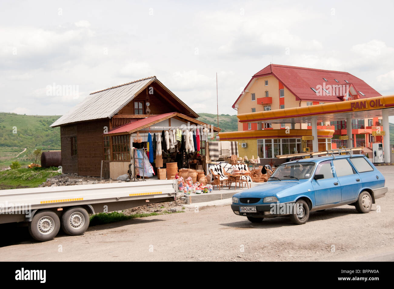 Typical road side rest area on E68 road in Sebes Romania Eastern Europe ...