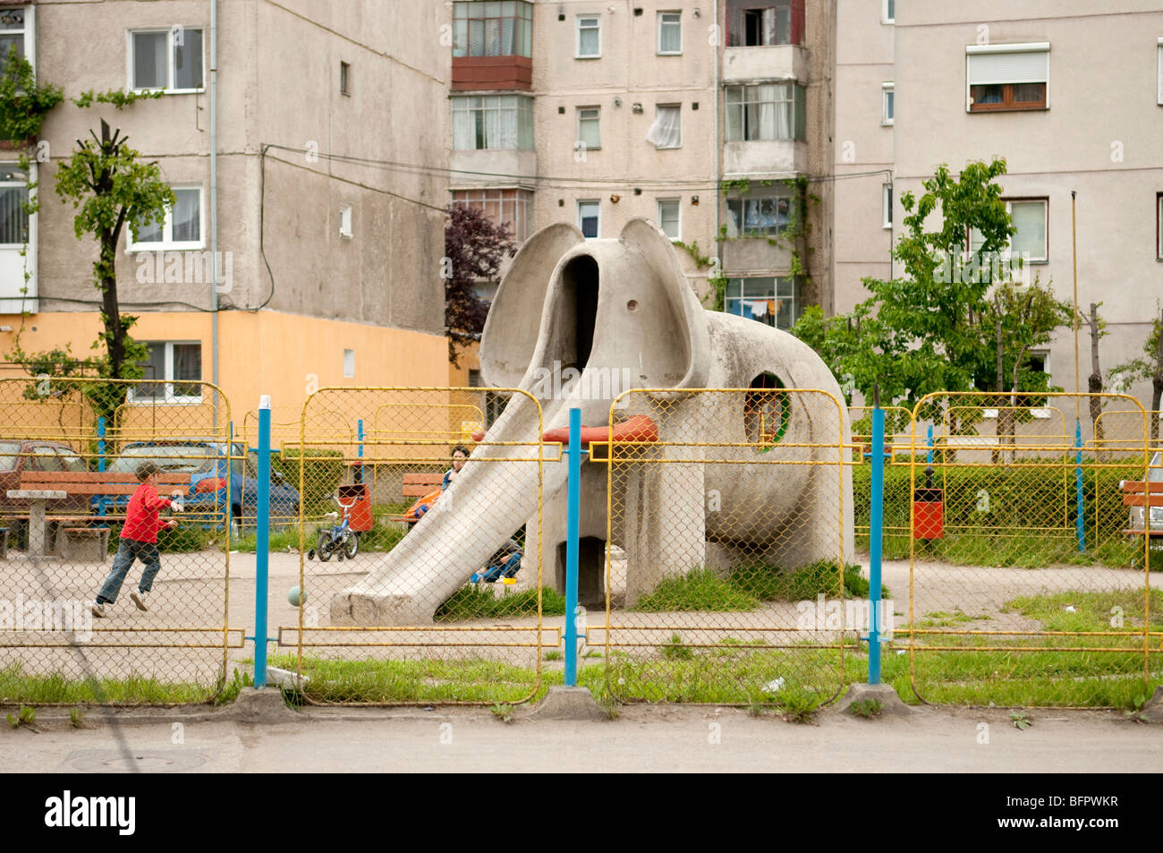 Concrete Elephant slide in childrens playground in Sibiu Romania ...