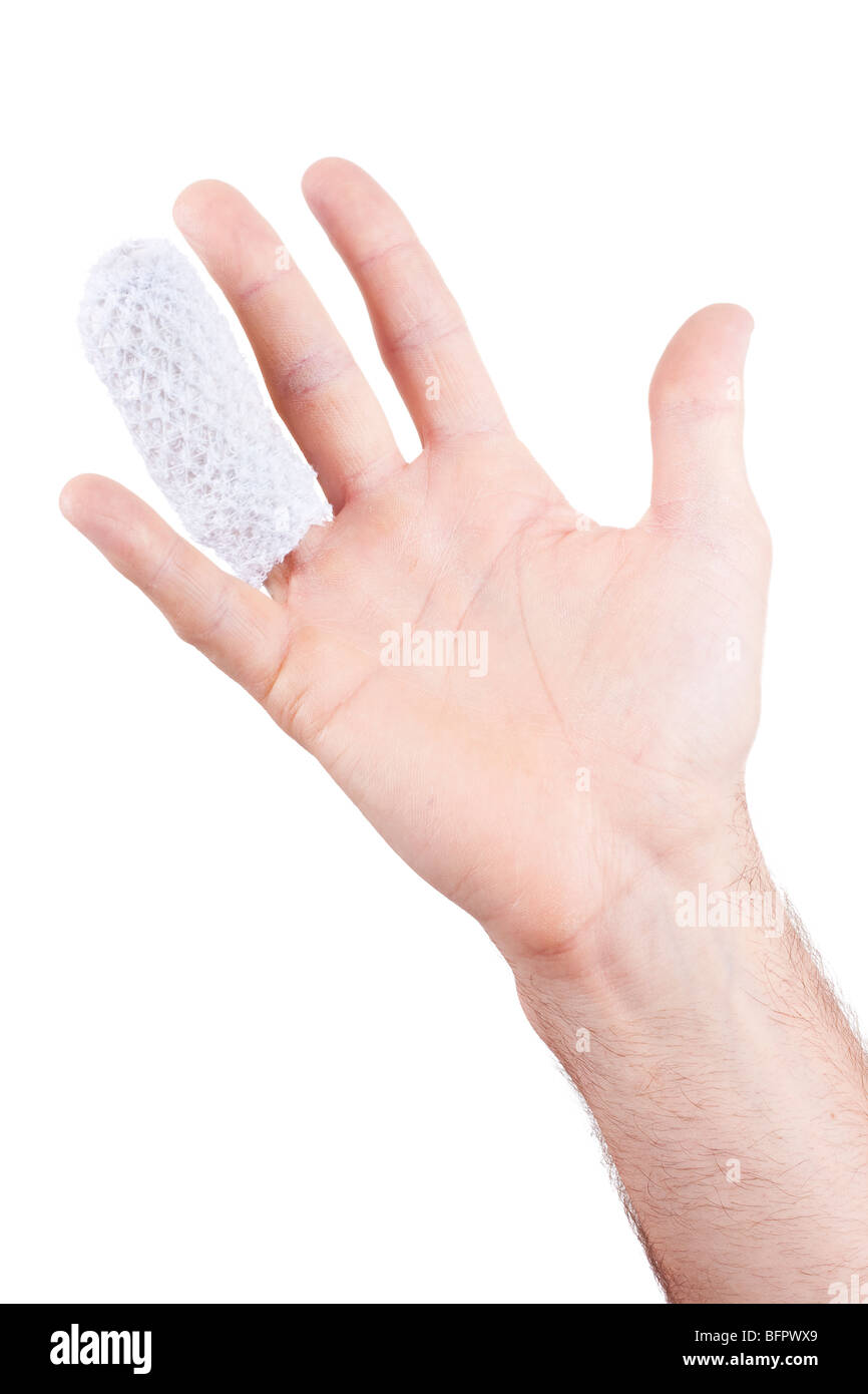 injured and wrapped finger adn hand isolated on withe background Stock ...