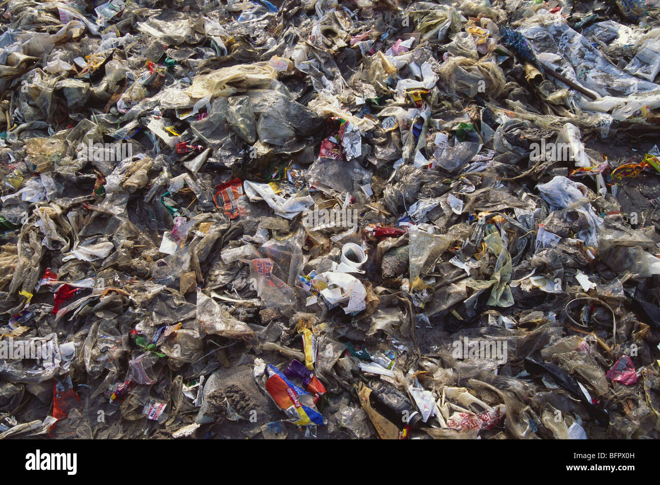 Plastic garbage waste junk pollution at Dadar beach Bombay Mumbai ...