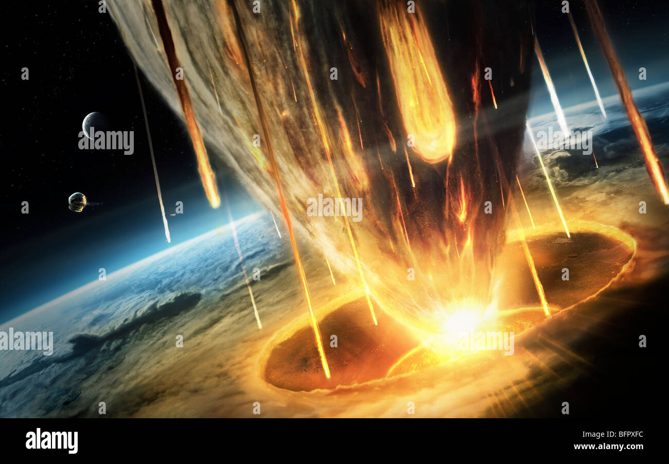 A giant asteroid collides with the earth Stock Photo - Alamy