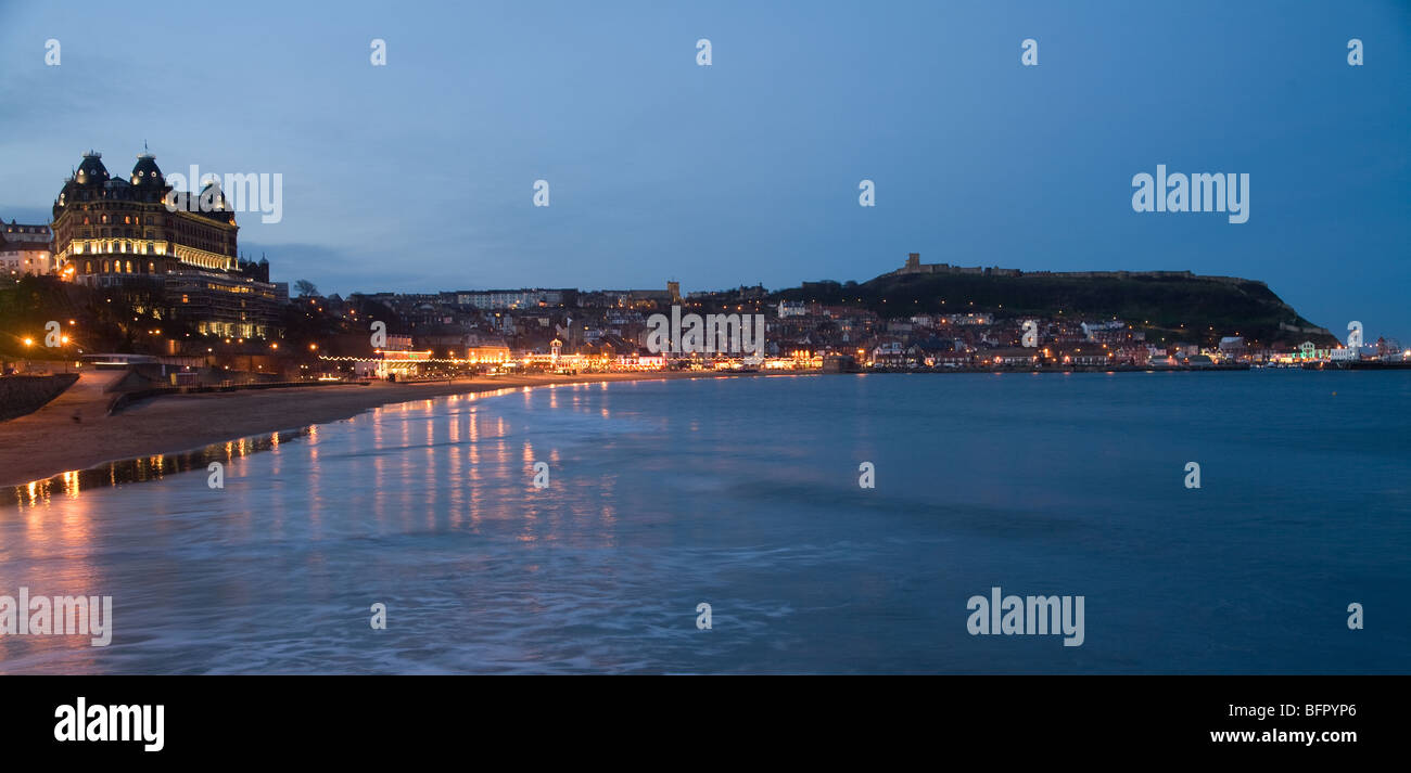 Grand Hotel and beach at night, Scarborough UK Stock Photo - Alamy