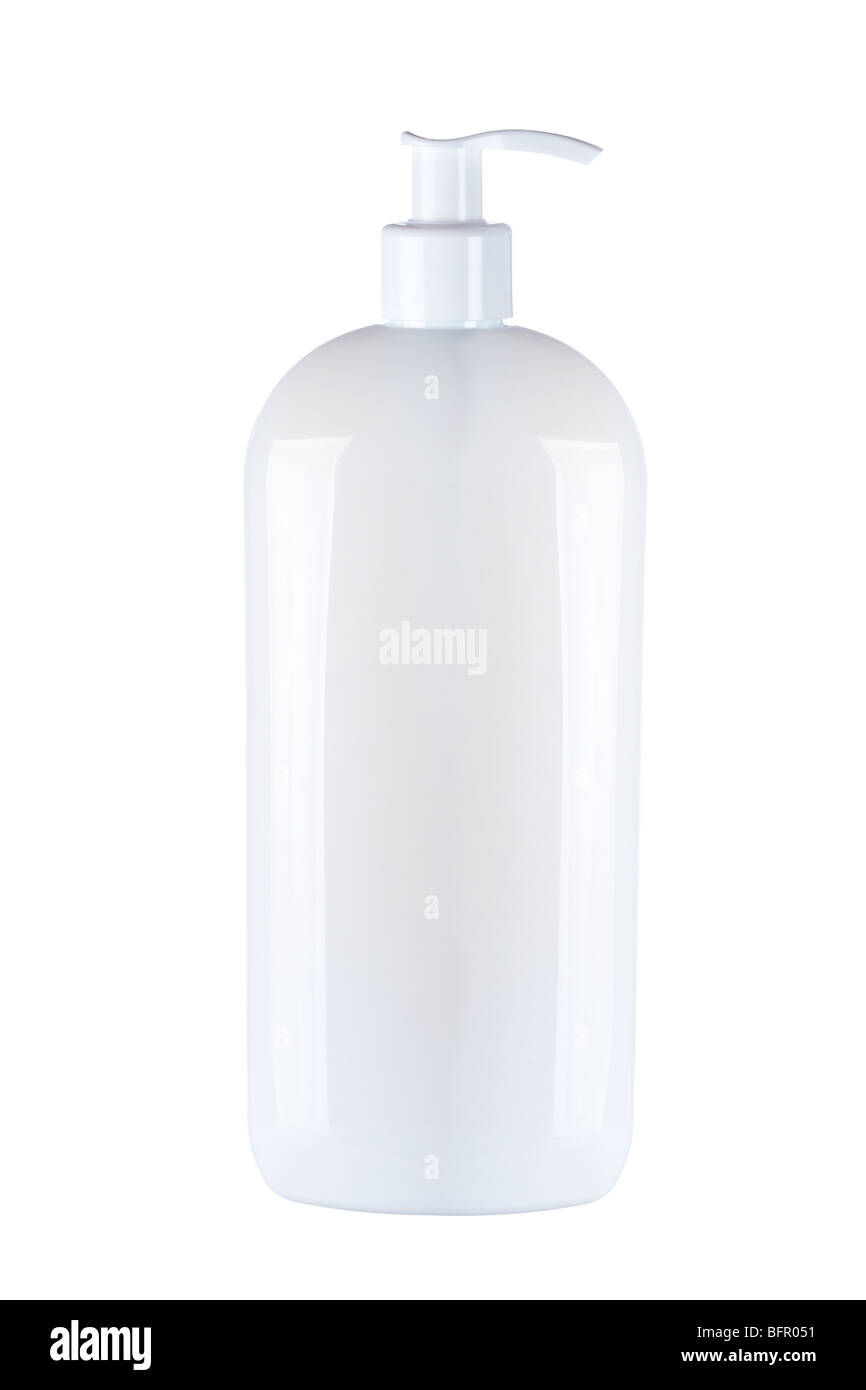 Plastic pump soap bottle without label isolated on white background ...