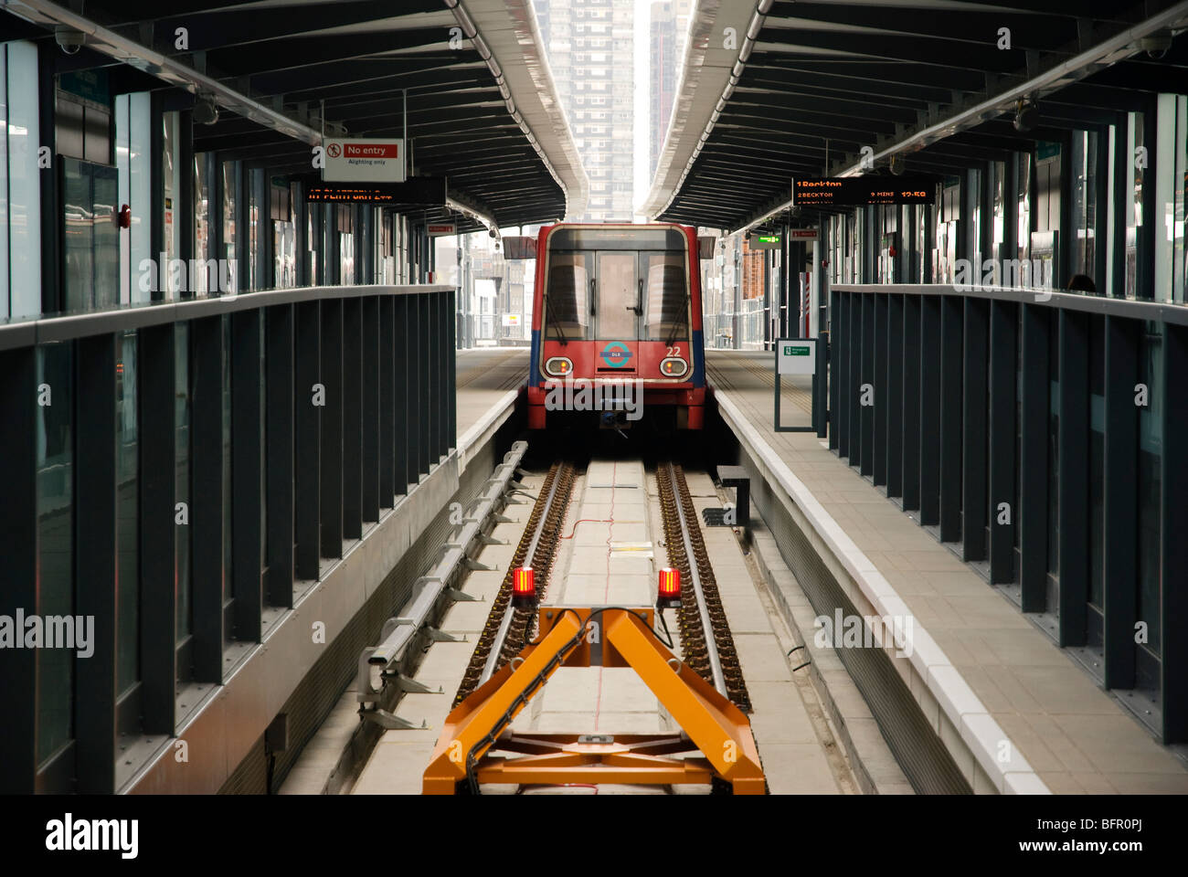 DLR Docklands Light Railway train leaving Towergateway station Stock ...