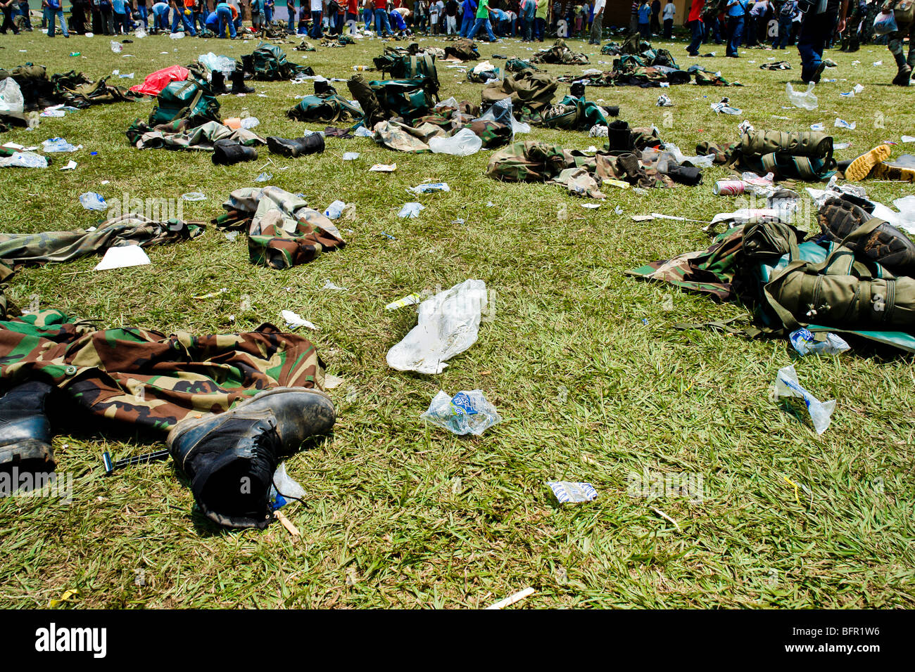 The thrown army gear after the demobilization ceremony of the AUC ...
