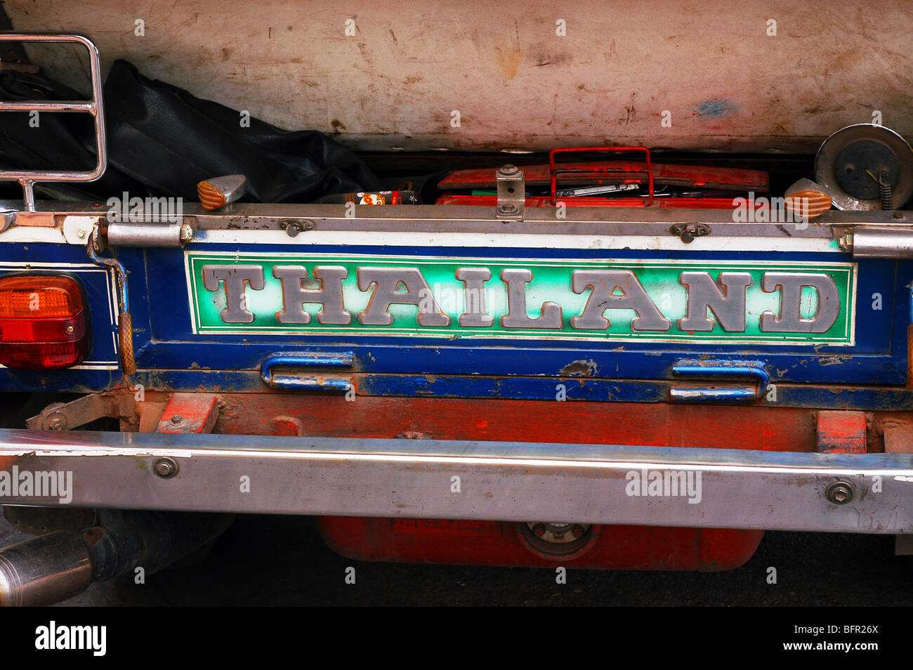 Rear view of a Tuk-tuk, a popular form of transport in the busy Thai ...