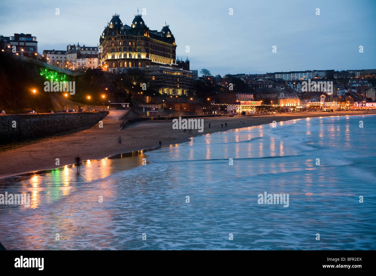 Grand Hotel and beach at night, Scarborough UK Stock Photo - Alamy