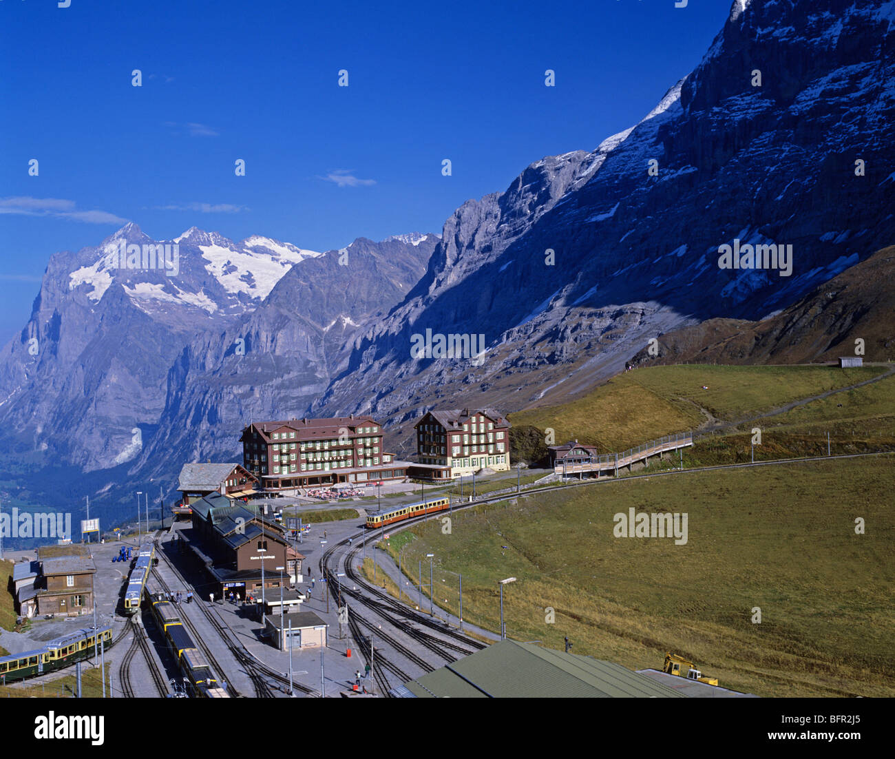 View of the Kleine Scheidegg Railway station Stock Photo - Alamy