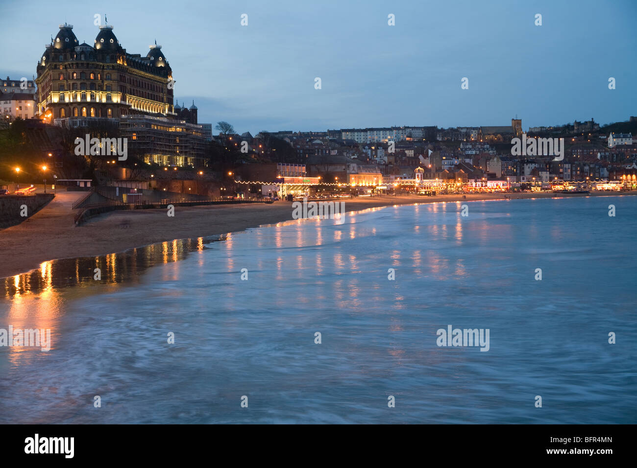 Grand Hotel and beach at night, Scarborough UK Stock Photo - Alamy