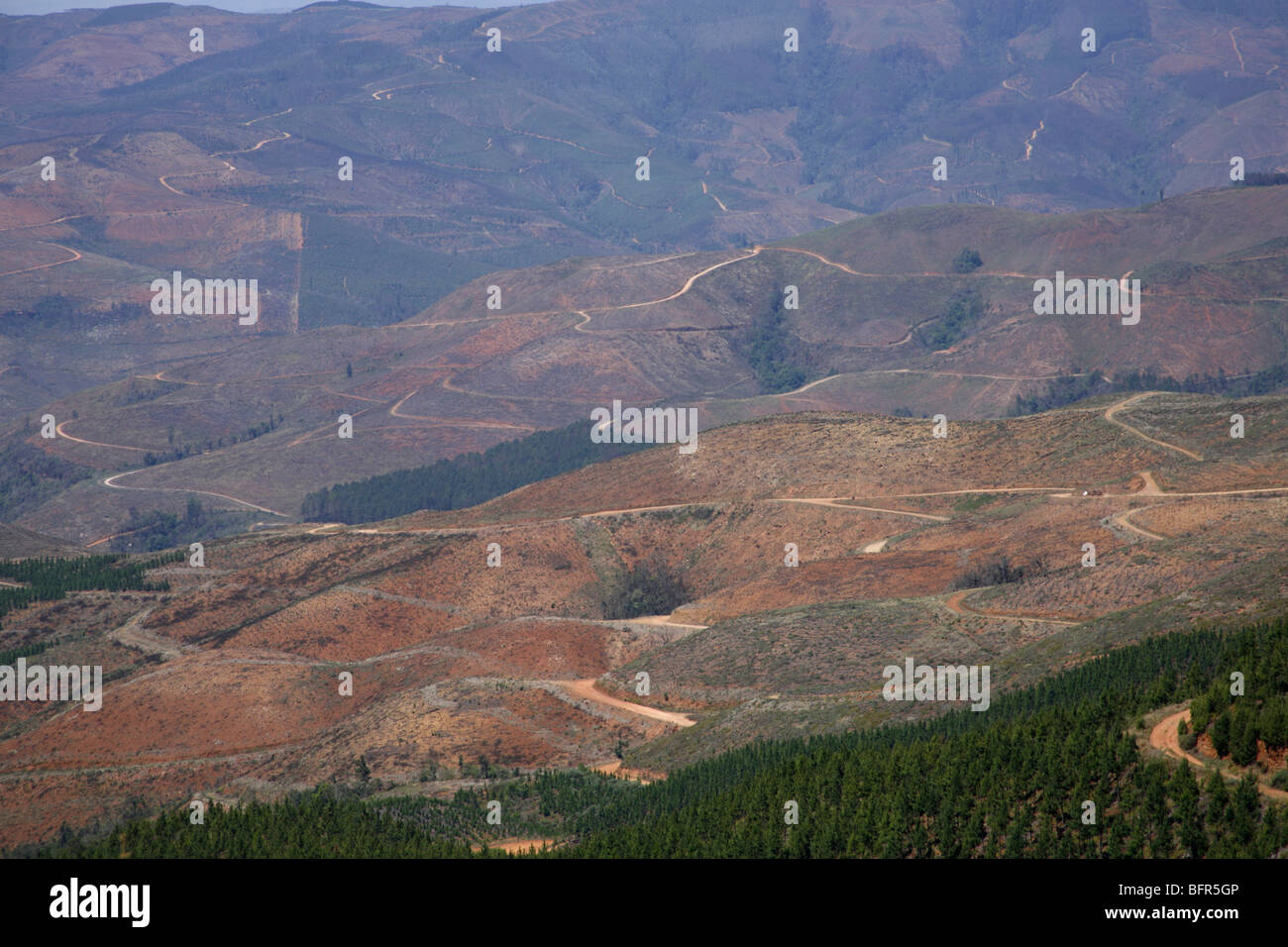 Aerial view of the Sabie valley showing road infrastructure and bare ...