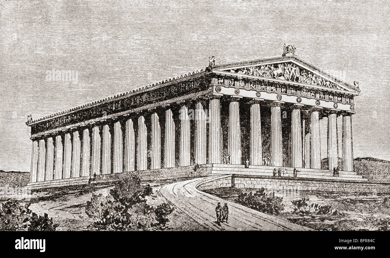 Exterior of the Parthenon at Athens, Greece as it would have appeared ...