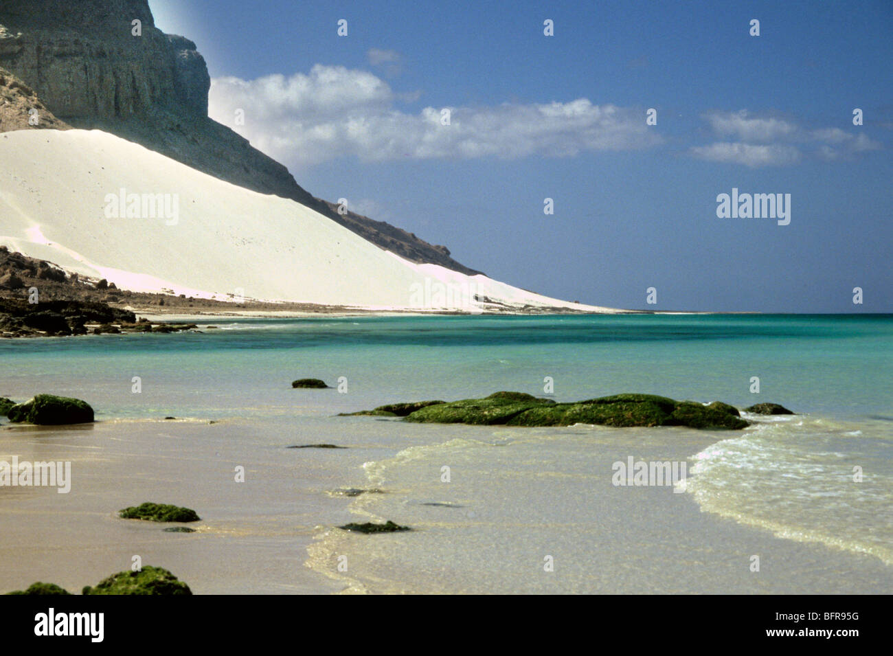 Coastal landscape with white sand dunes on the island of Socotra Stock ...