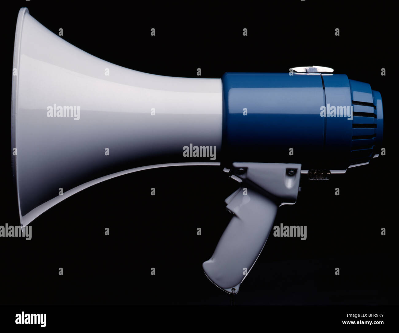 Megaphone isolated on black background Stock Photo - Alamy