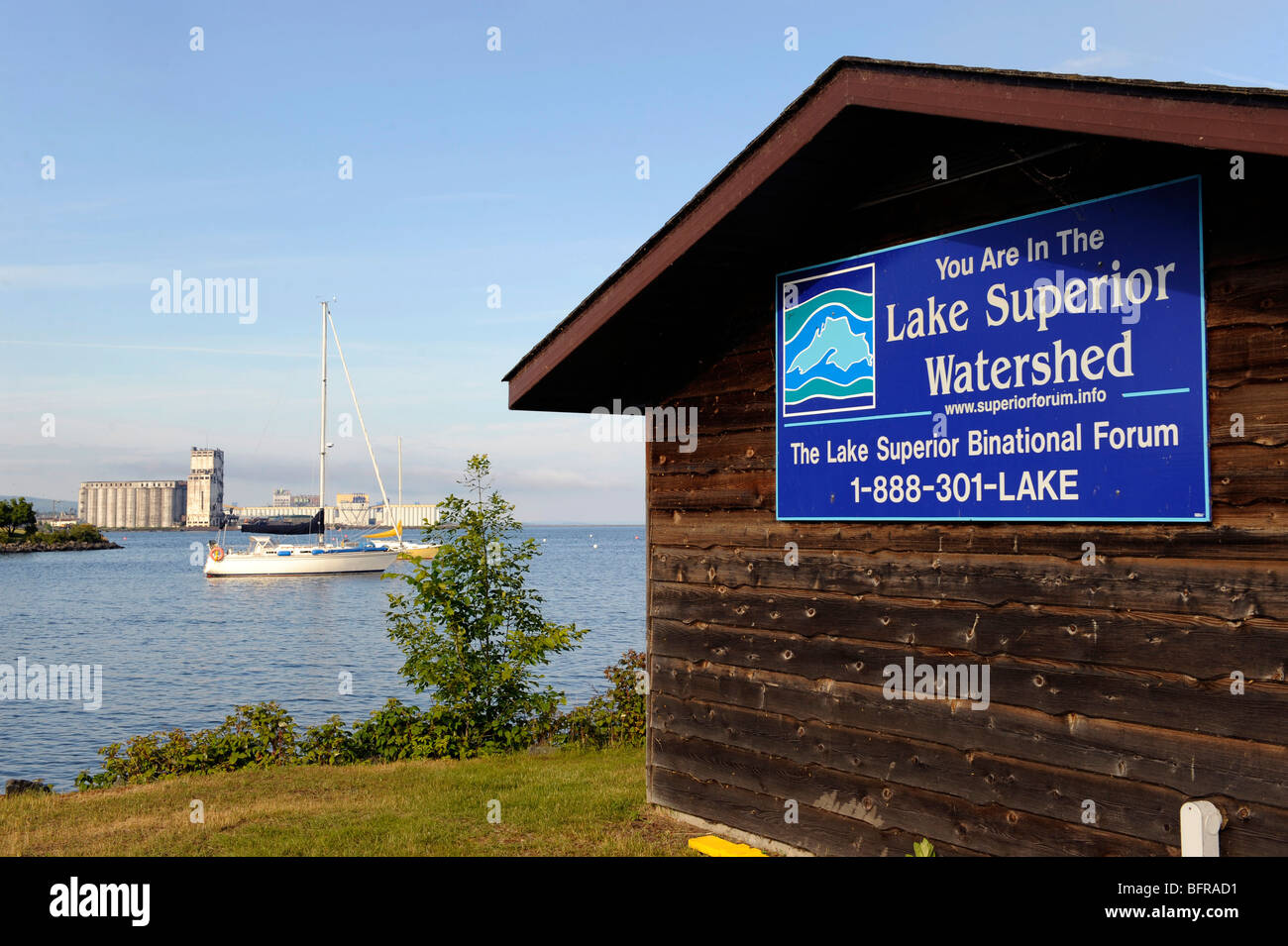 Lake Superior Watershed sign in Harbor Area in Thunder Bay Ontario ...