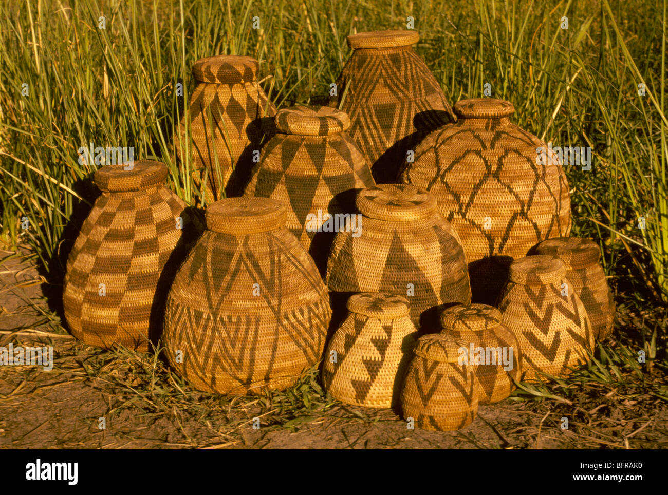 Hand-woven and decorated baskets made by Bayei and Hambukushu women for ...