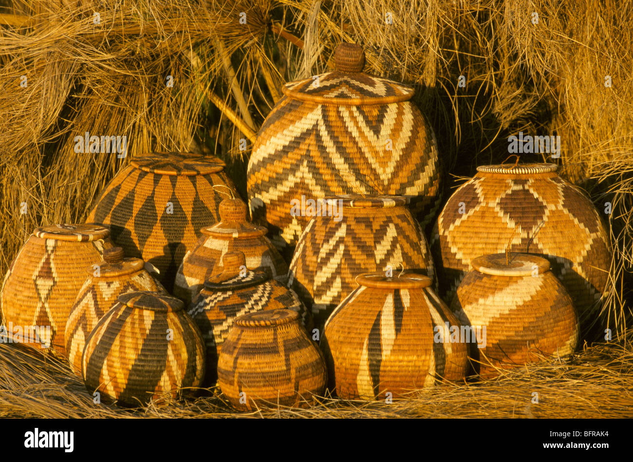 Hand-woven and decorated baskets made by Bayei and Hambukushu women for ...