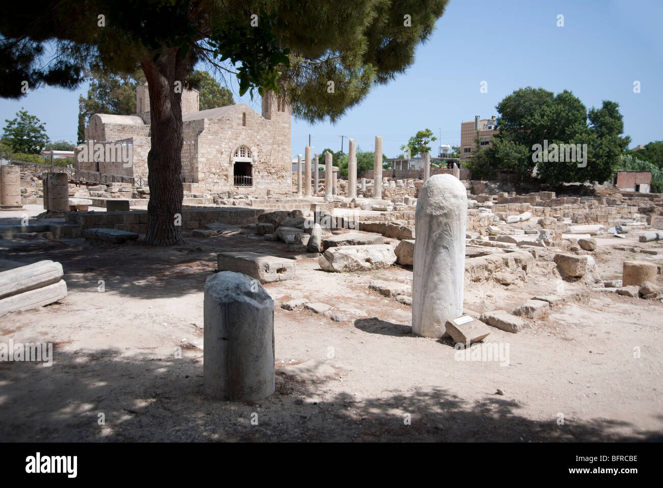 St Pauls Pillar, Paphos, Republic of Cyprus with Agia Kyriaki in ...