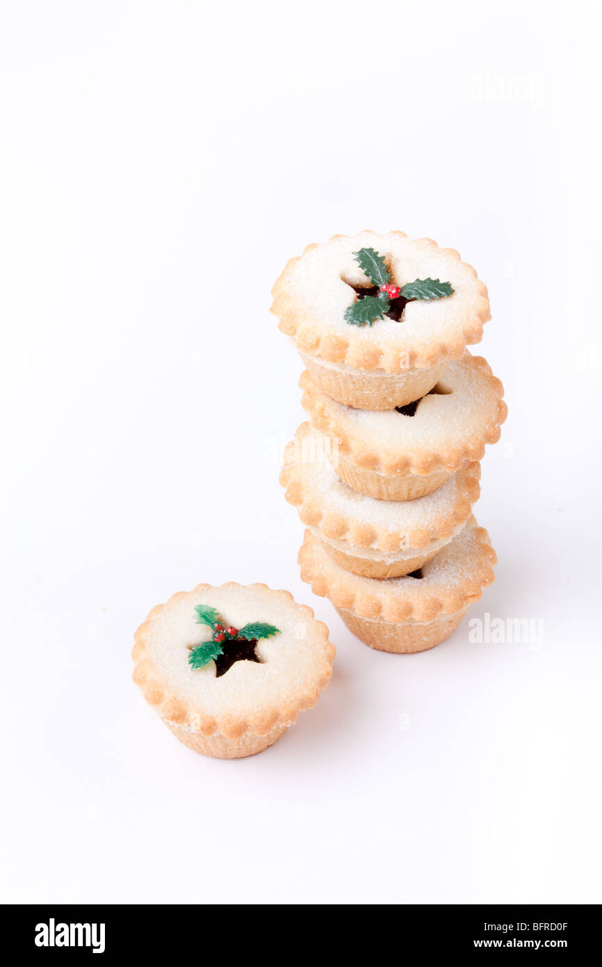 Tower of sugared Sweet Mince Pies against plain white background Stock ...