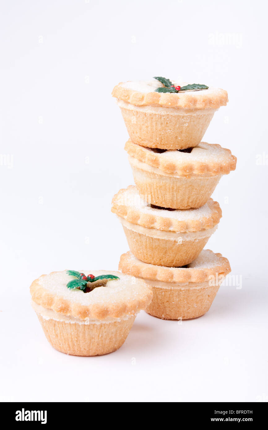 Tower of sugared Sweet Mince Pies against plain white background Stock ...