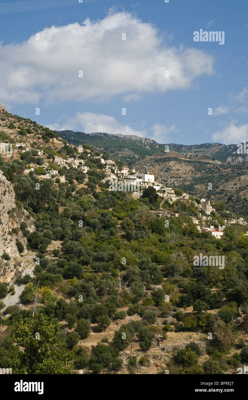 dh Christos IERAPETRA GREECE CRETE Cretan village on mountain hillside ...