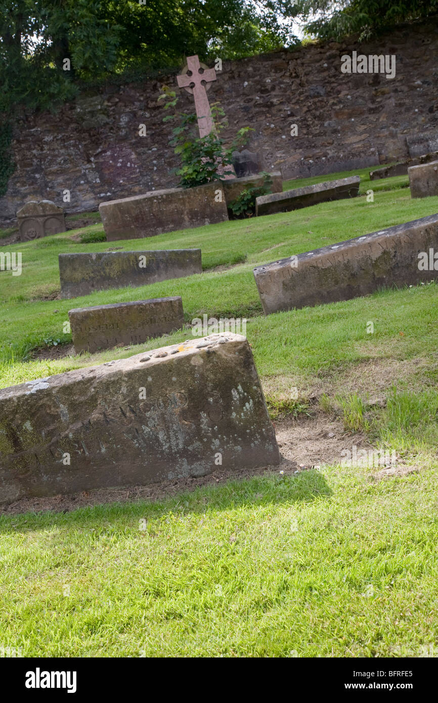 Sunken gravestones at Clackmannan Parish Church, Scotland Stock Photo ...