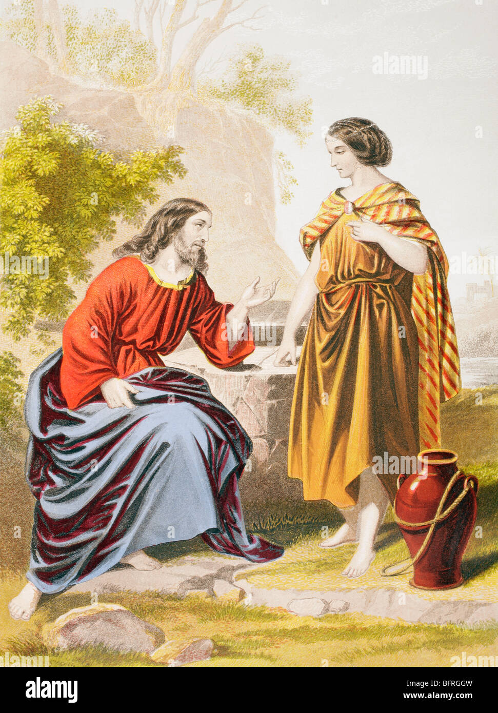 Jesus at the well with the woman of Samaria Stock Photo - Alamy