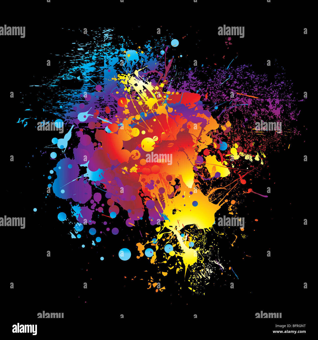 illustrated Brightly colored rainbow ink splat black background Stock ...