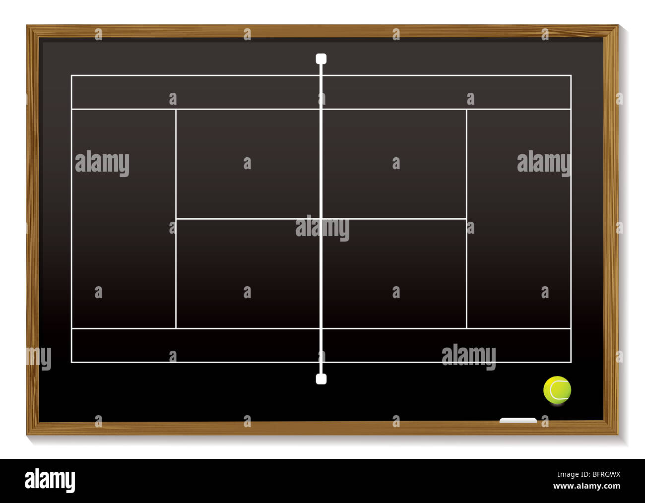 Black board with white tennis court outline and ball Stock Photo - Alamy