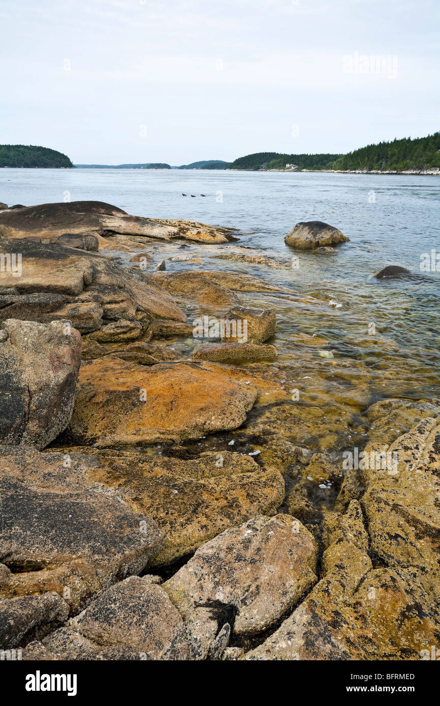Granite rocks at the mouth of the Kennebec river at Fort Popham near ...