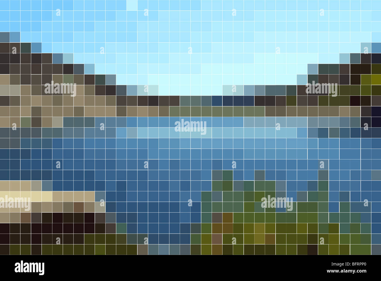 landscape background with solid colored rectangles in mosaic tile ...