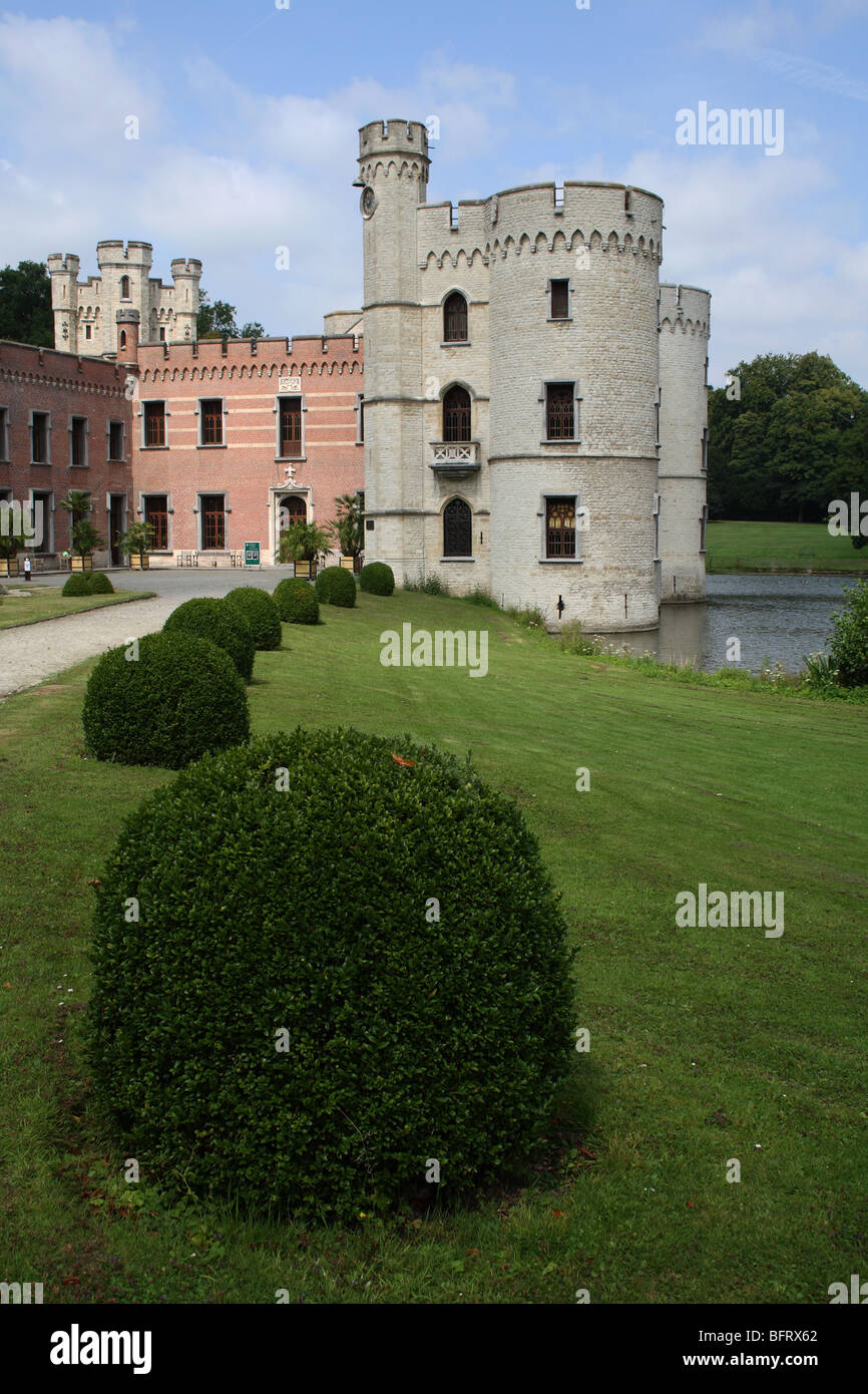 Front entrance of Bouchout Castle viewed across lawn at the National ...