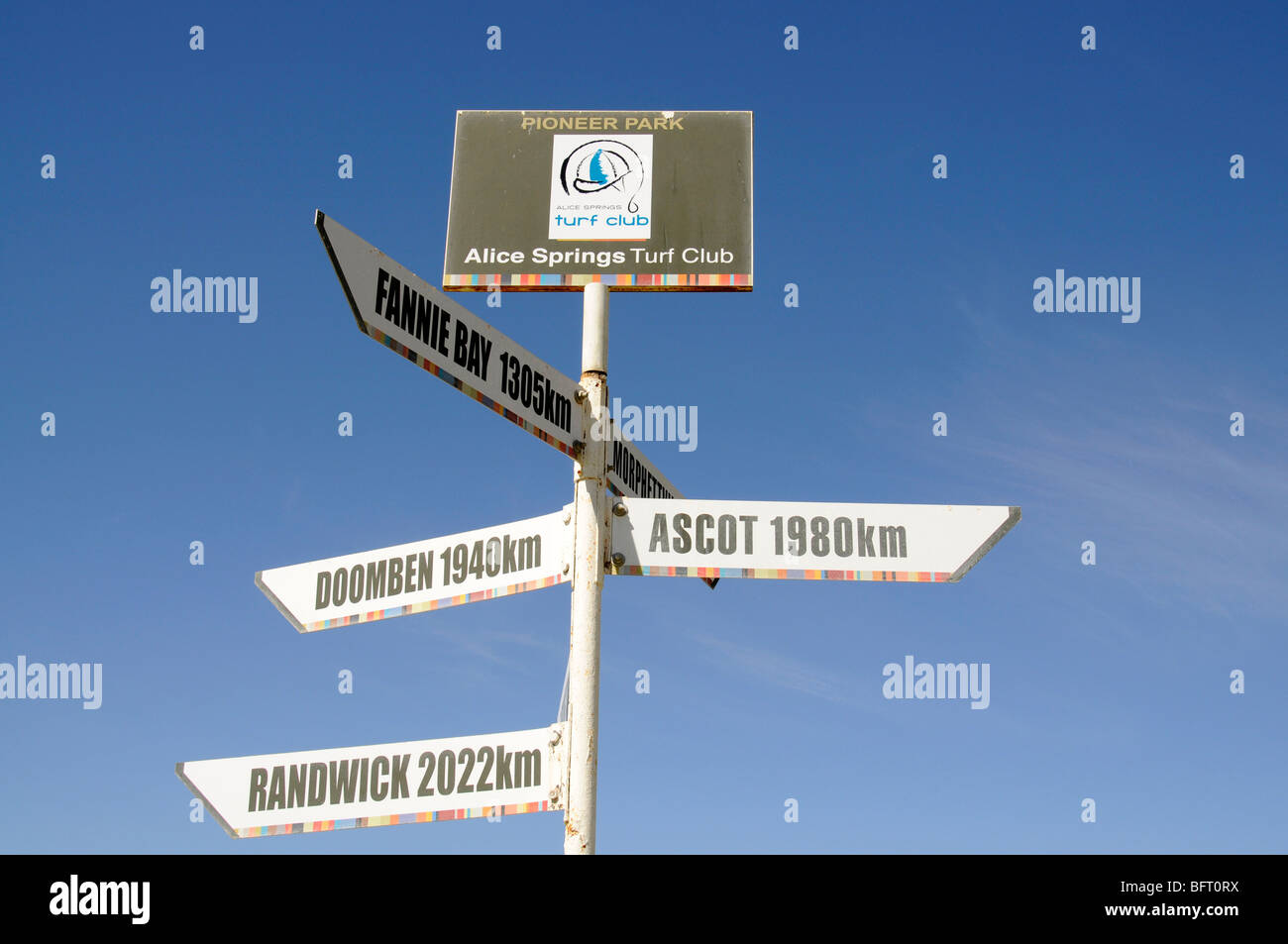 A sign post giving distances to other Australian race courses from ...