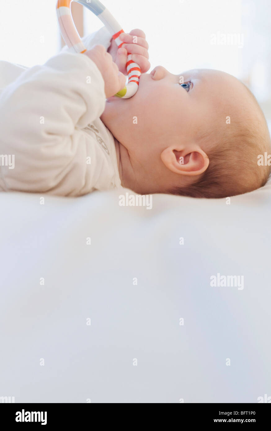 Baby Chewing on Toy Stock Photo - Alamy