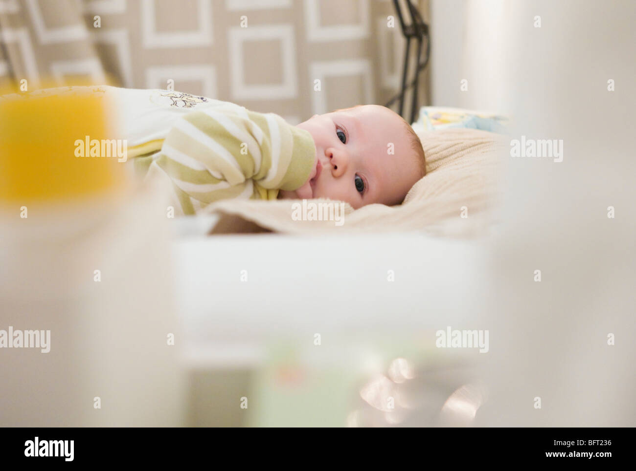 Baby in Crib Stock Photo - Alamy