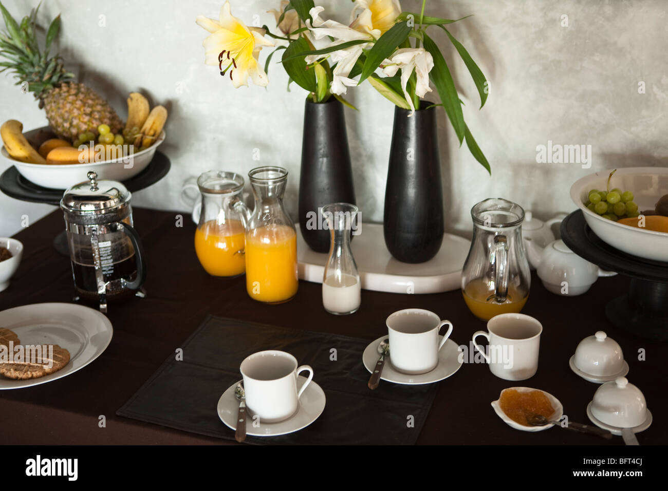 Table Set For Breakfast Stock Photo - Alamy