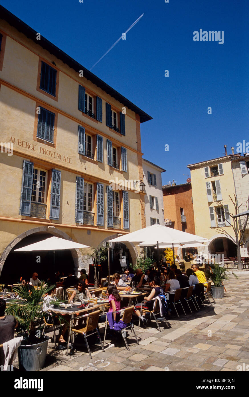 Open air restaurant and cafe in the village of Valbonne near Cannes ...