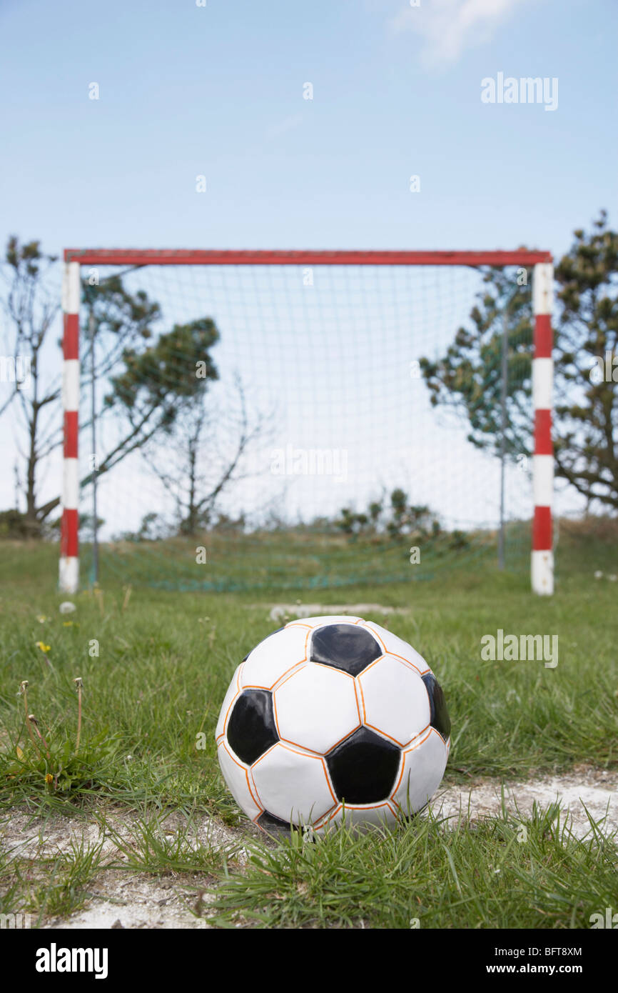 Soccer Ball in Front of Net Stock Photo - Alamy