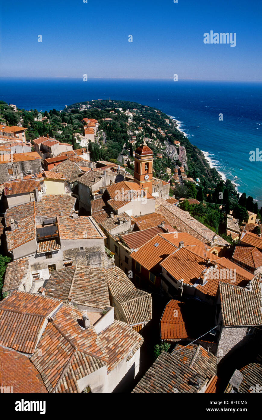 Top view above the coastal medieval village of Roquebrune and the Cap ...