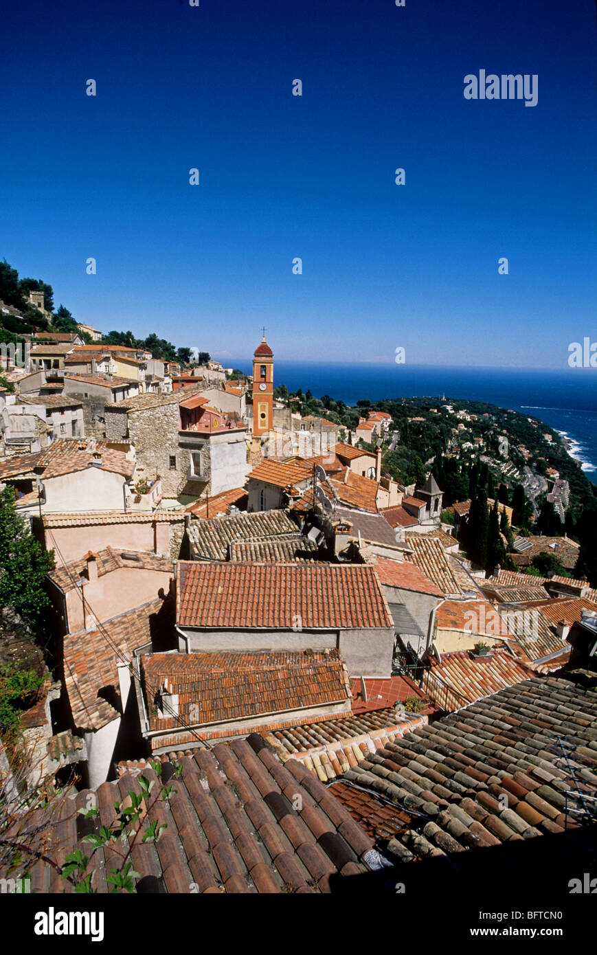 Top view above the coastal medieval village of Roquebrune Stock Photo ...