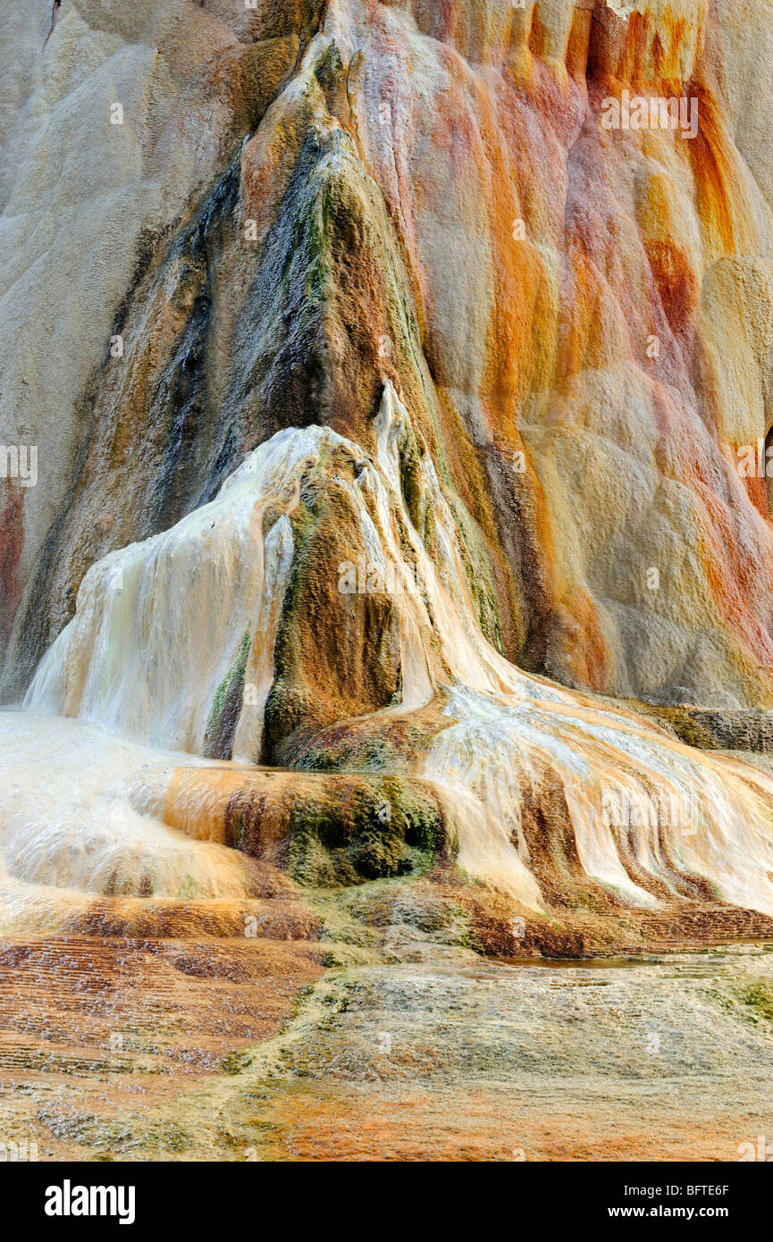 Travertine formations flowing from Orange Spring Mound, Yellowstone ...