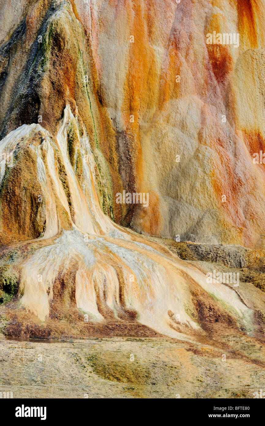 Travertine formations flowing from Orange Spring Mound, Yellowstone ...