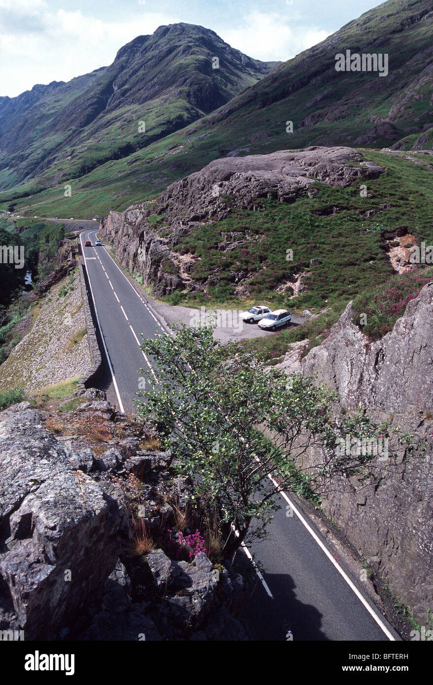 A82 trunk road pass of glencoe aonach eagach ridge summer highlands of ...