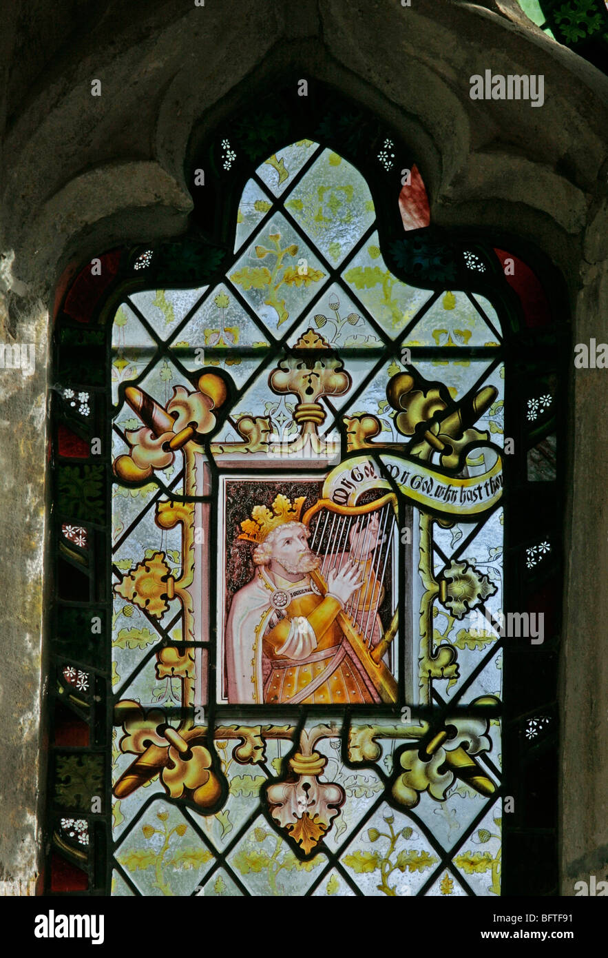 Detail of a stained glass window depicting King David, by Charles Eamer ...