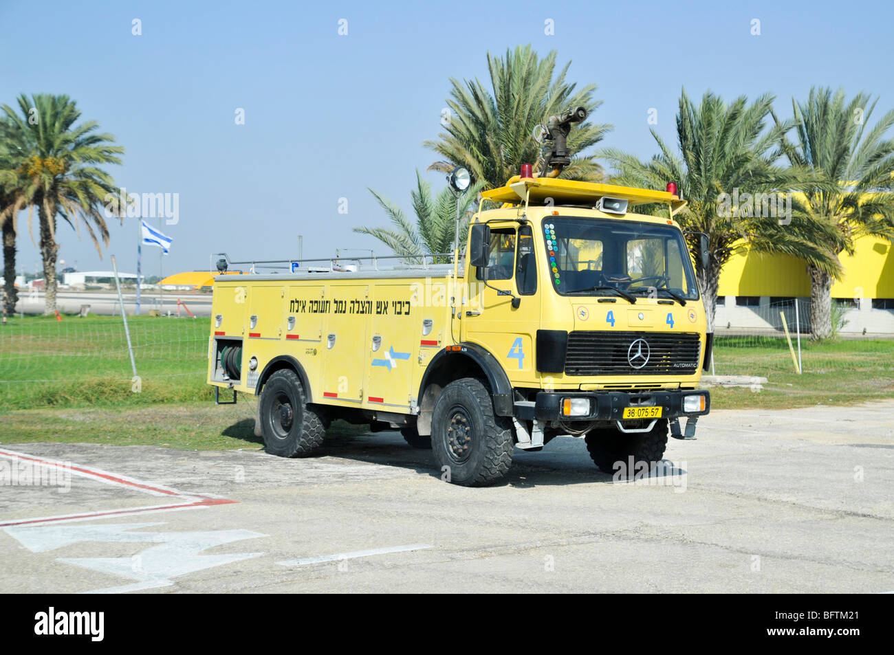 Israel, Ben-Gurion international Airport A fire truck on the ready near ...