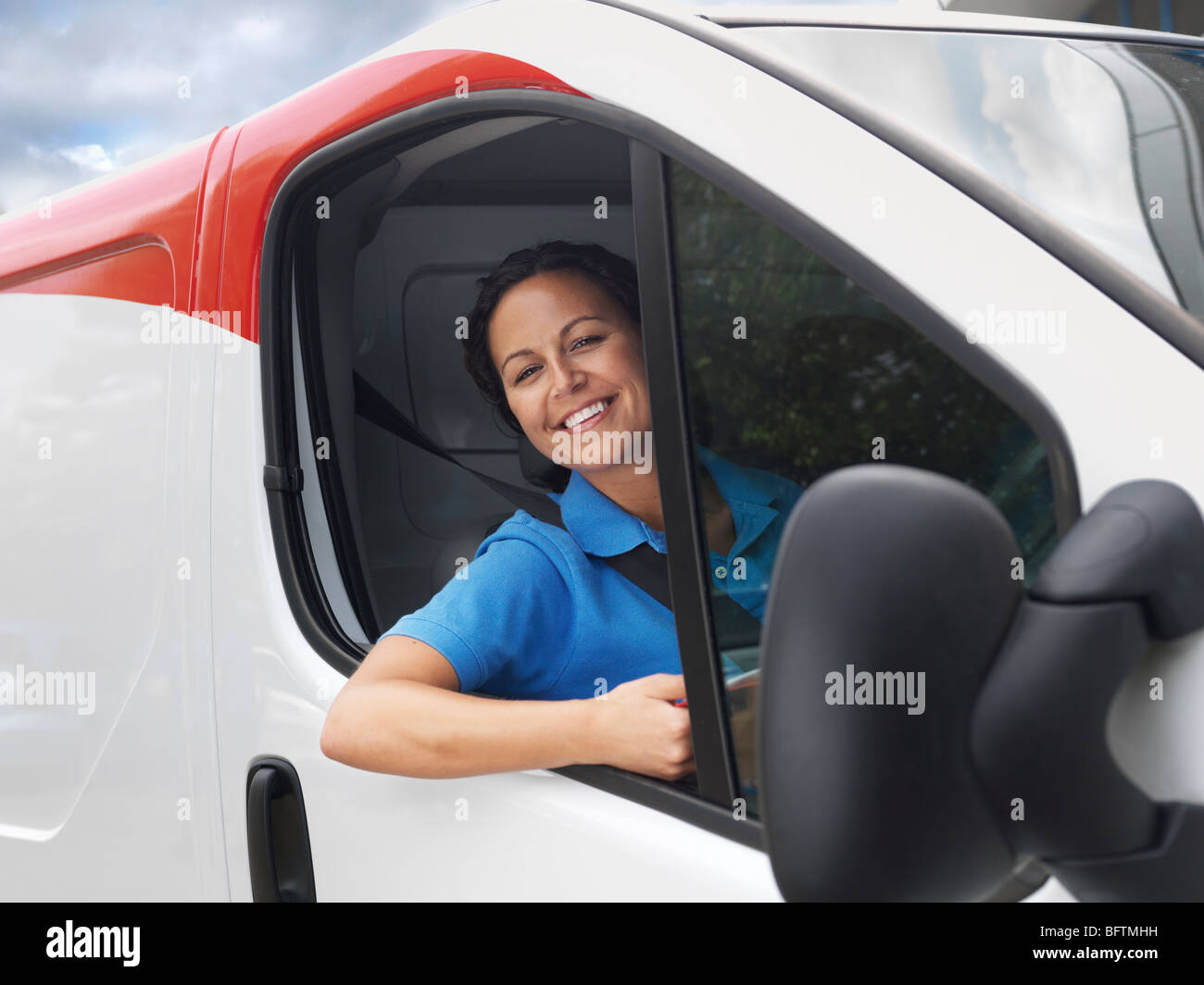 woman in delivery van Stock Photo - Alamy