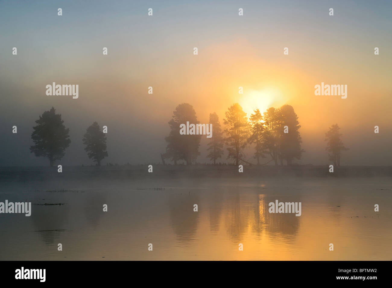 Sunrise over the Yellowstone River in the Hayden Valley, Yellowstone ...