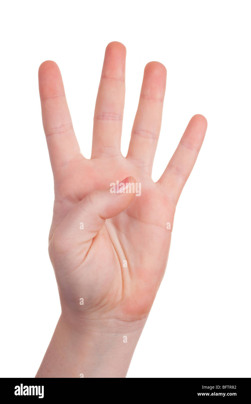 sign with the hand and fingers isolated over a withe background Stock ...