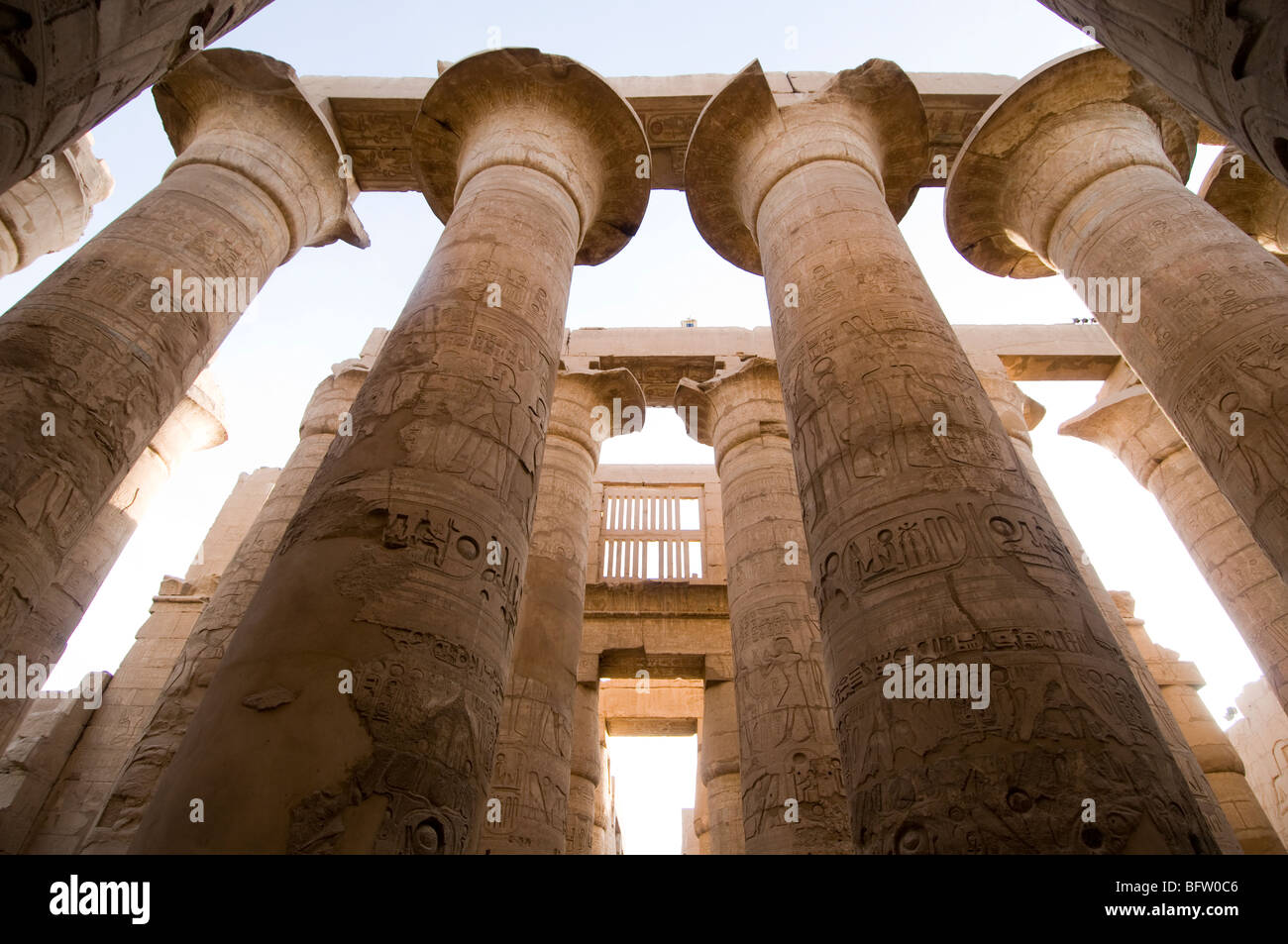 Giant columns in the great hypostyle room in Karnak temple Luxor Egypt ...