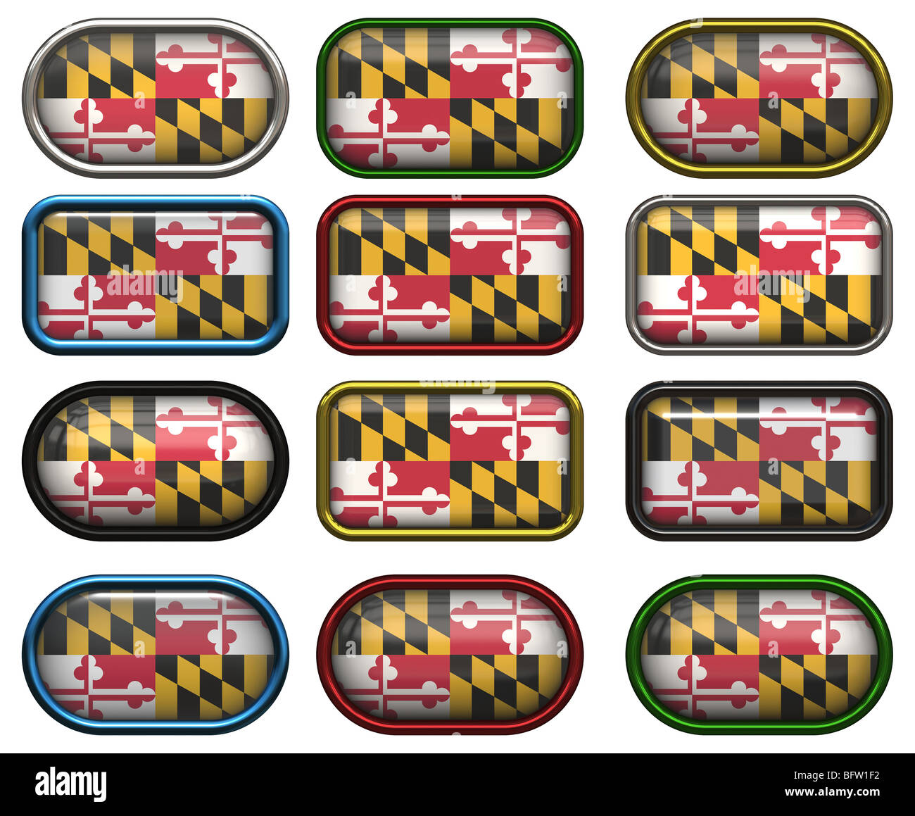 twelve Great buttons of the Flag of Maryland Stock Photo - Alamy
